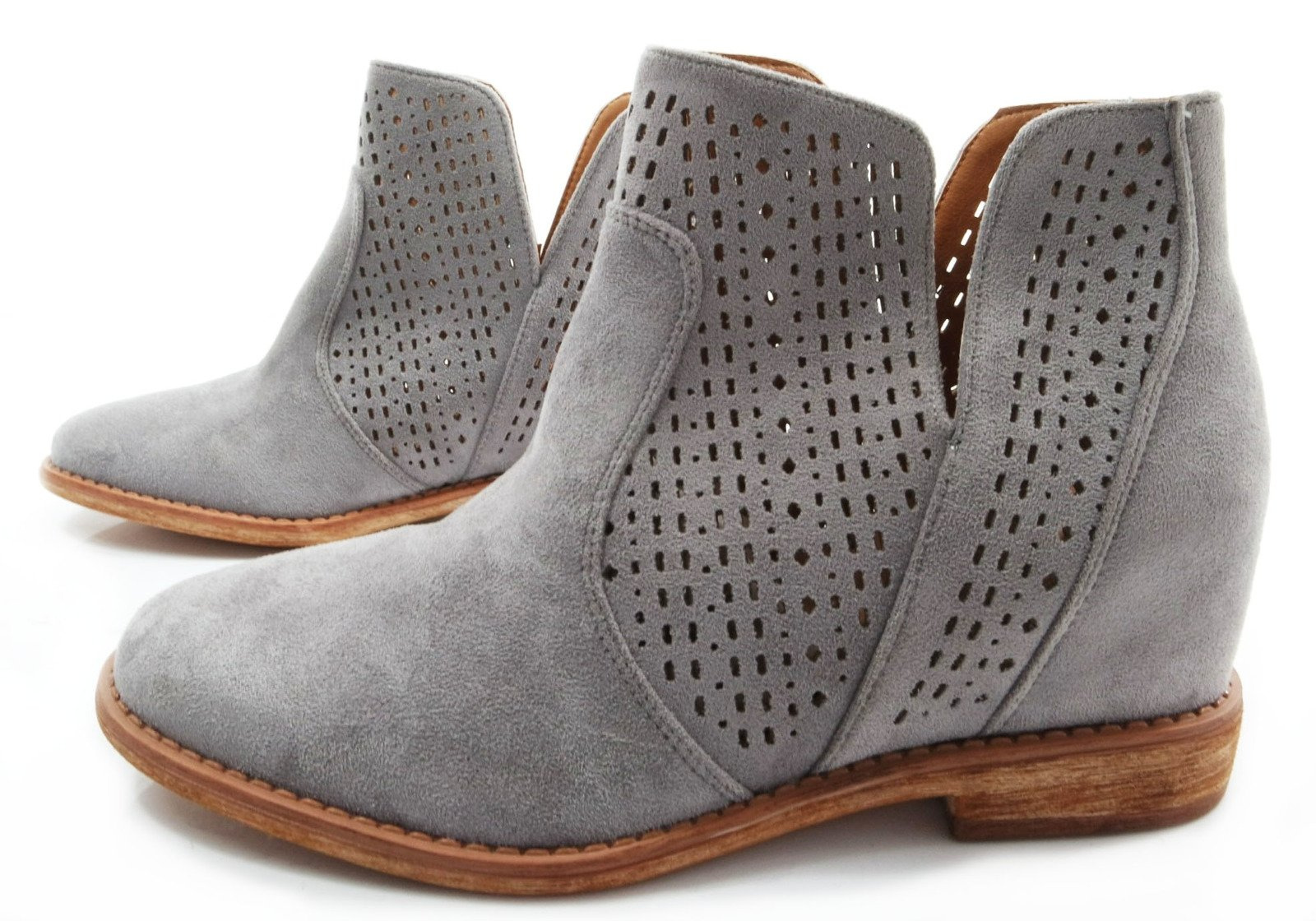 Damskie szare botki ażurowe szary | Obuwie Damskie \ Botki Damskie